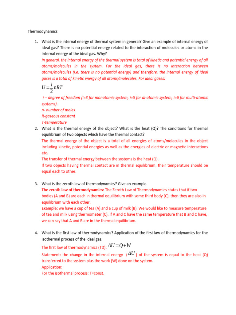 Key Concepts in Thermodynamics Explained | PDF | Gases | Temperature