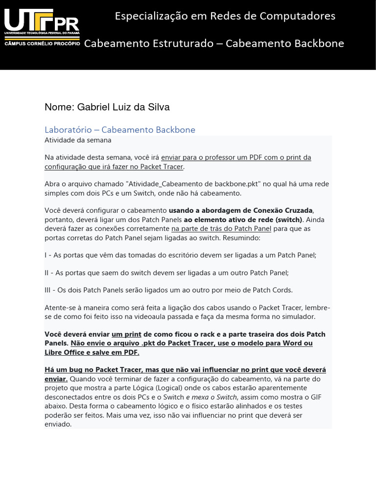 Gabriel - Luiz - Da - Silva-Atividade - Cabeamento - Backbone | PDF