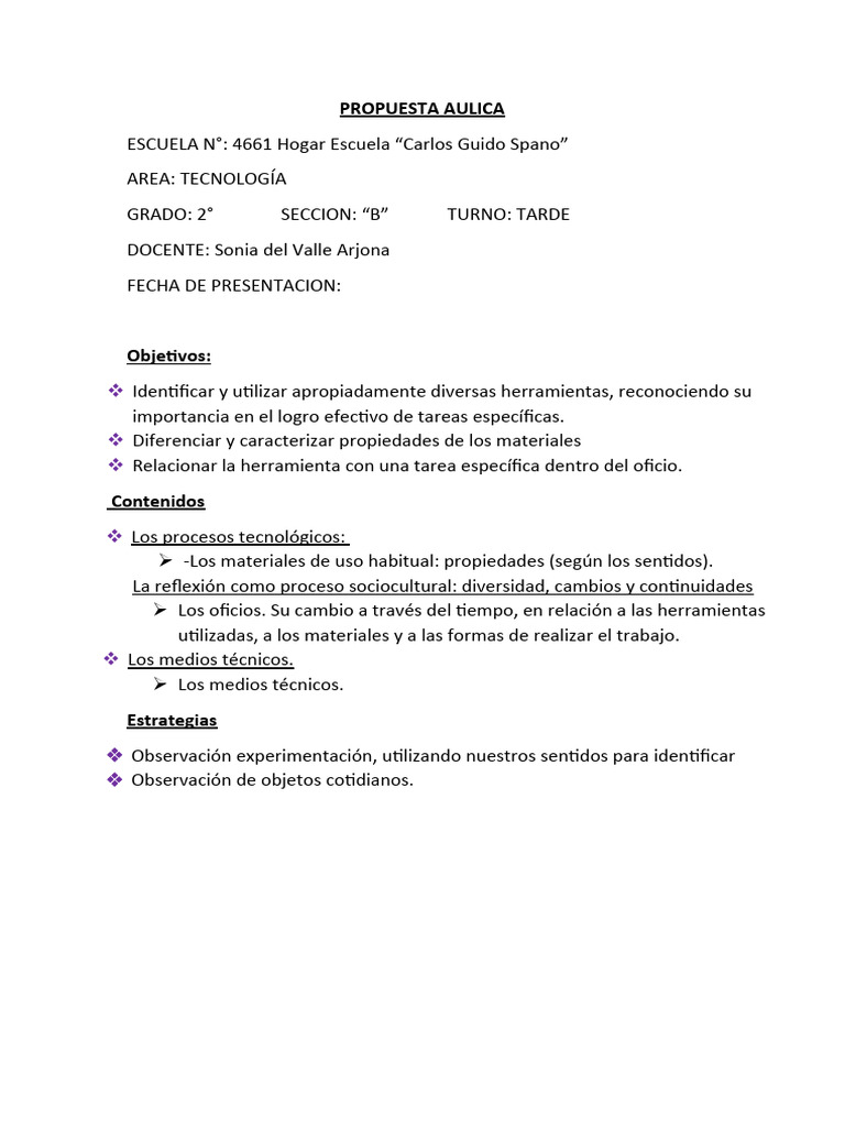 Propuesta Aúlica: Herramientas y Materiales | PDF | Herramientas ...