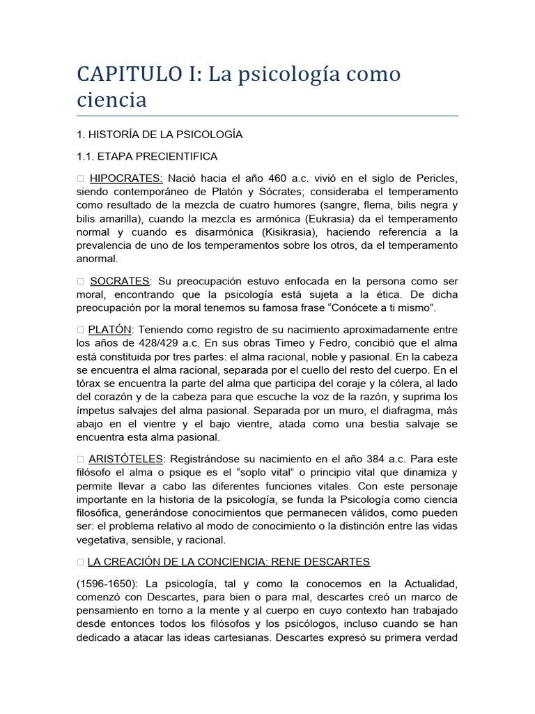Historia Pre-Cientifica de La Psicologia | Descargar gratis PDF | René ...