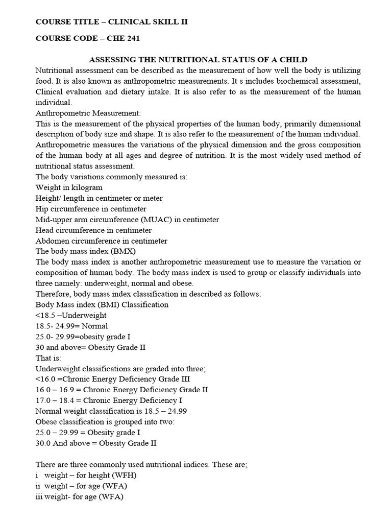 Assessing Nutritional Status | Download Free PDF | Body Mass Index | Hyperalimentation