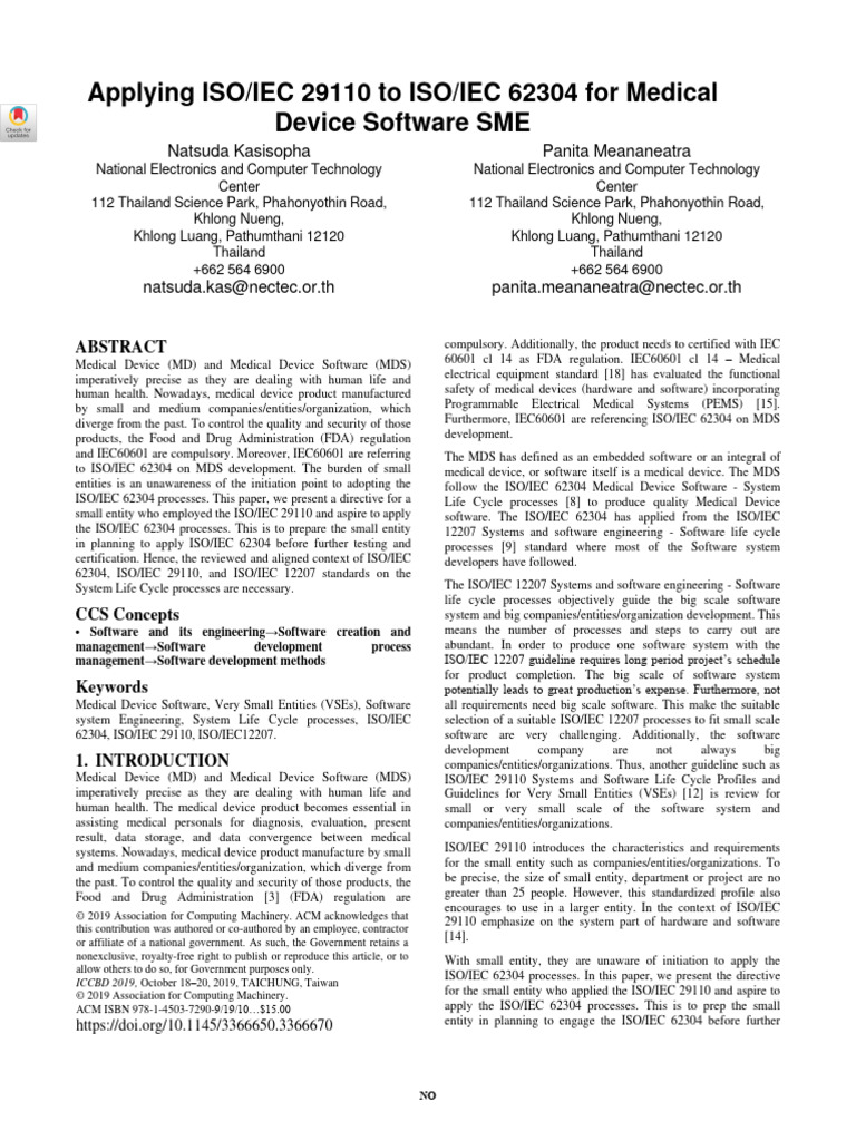 Applying ISO/IEC 29110 To ISO/IEC 62304 For Medical Device Software SME ...