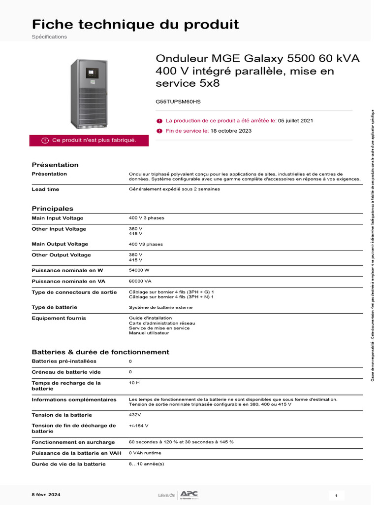 Onduleur MGE Galaxy 5500 60 kVA | PDF | Connectique | Ingénierie de l ...