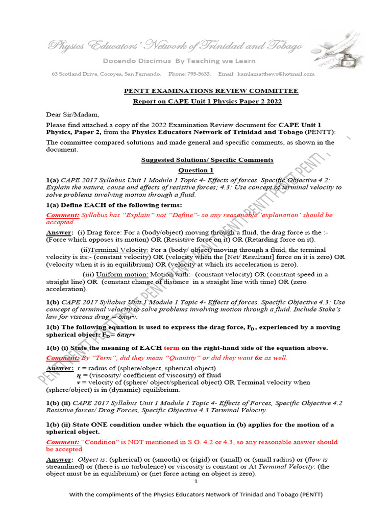Toaz - Info Cape Physics Unit 1 p2 Mark Schemes 2022 2007 PR | PDF | Deformation (Engineering ...