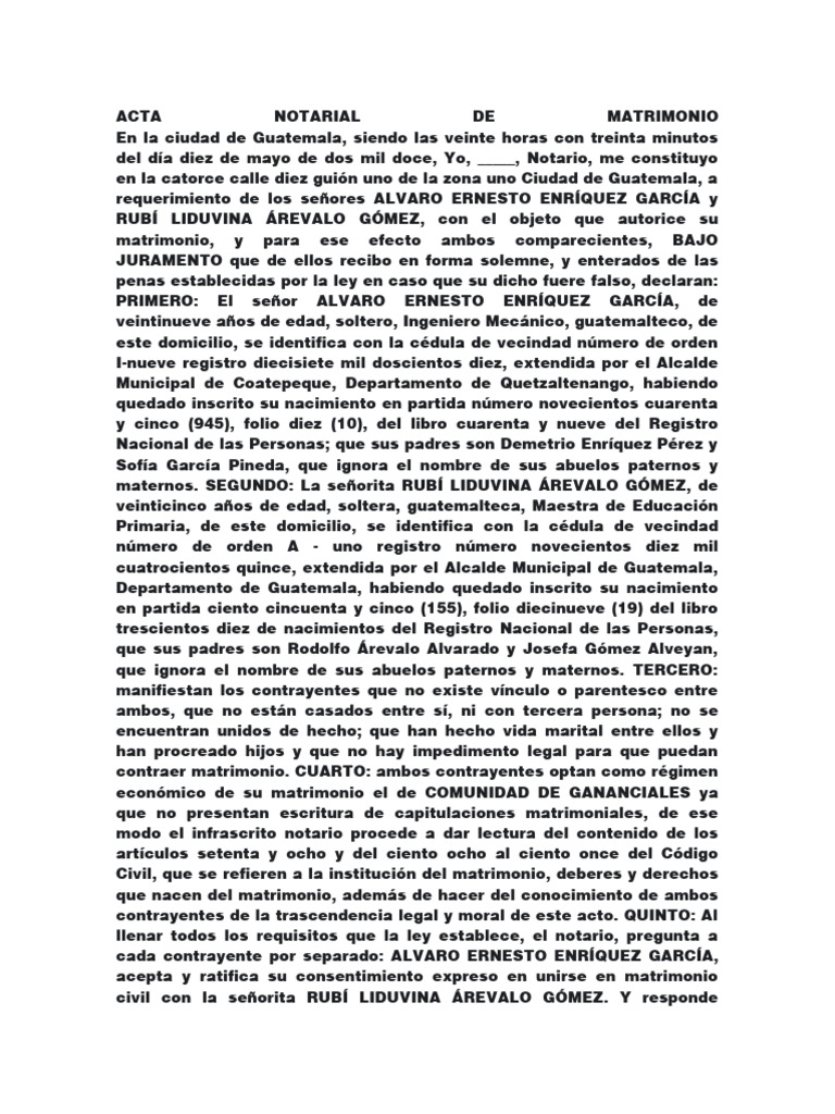 ACTA NOTARIALES | PDF | Guatemala | Matrimonio