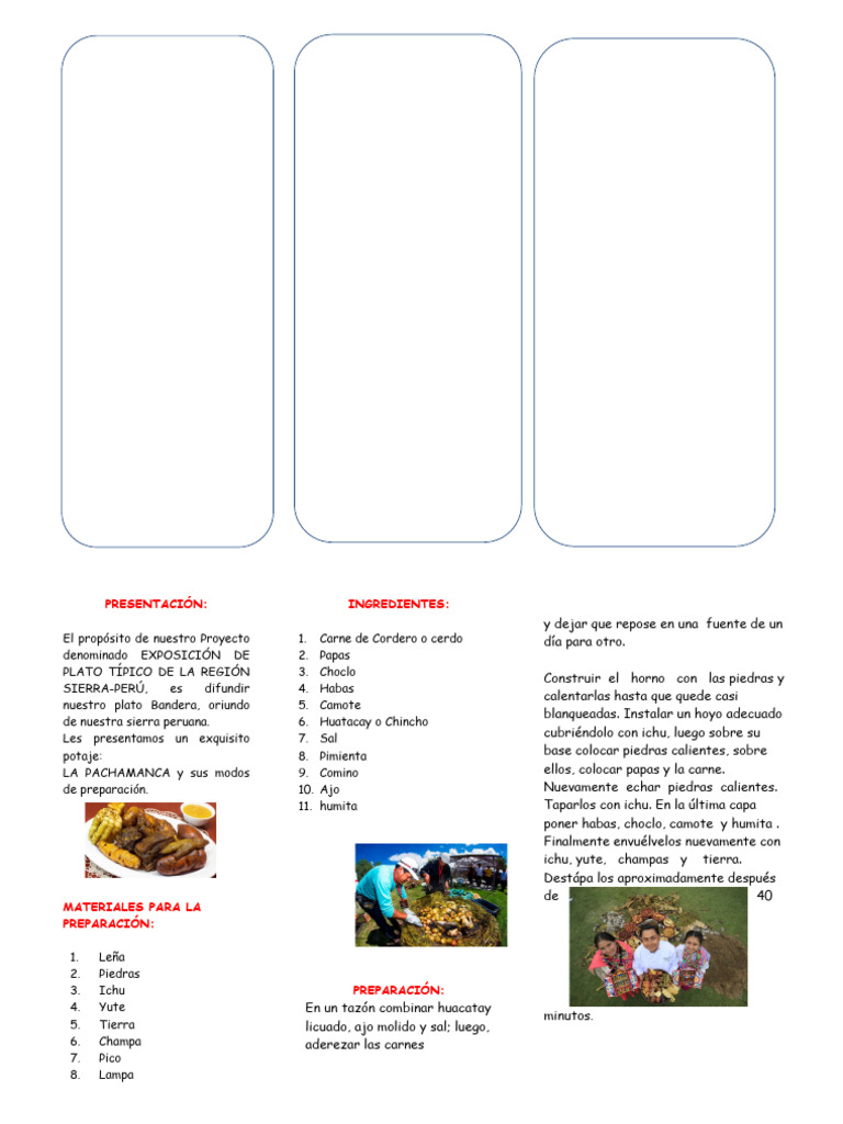 Triptico Pachamanca | PDF | Maíz | Preparación de comida y bebida
