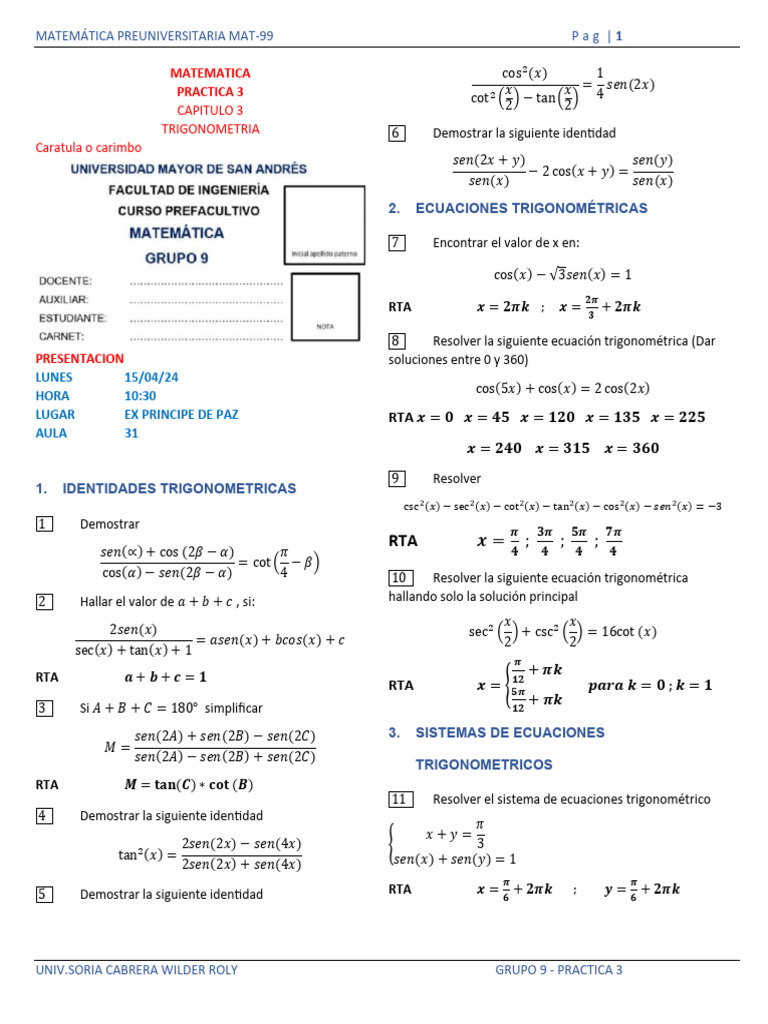 P3 Matematica G9 | PDF | Ecuaciones | Matemáticas