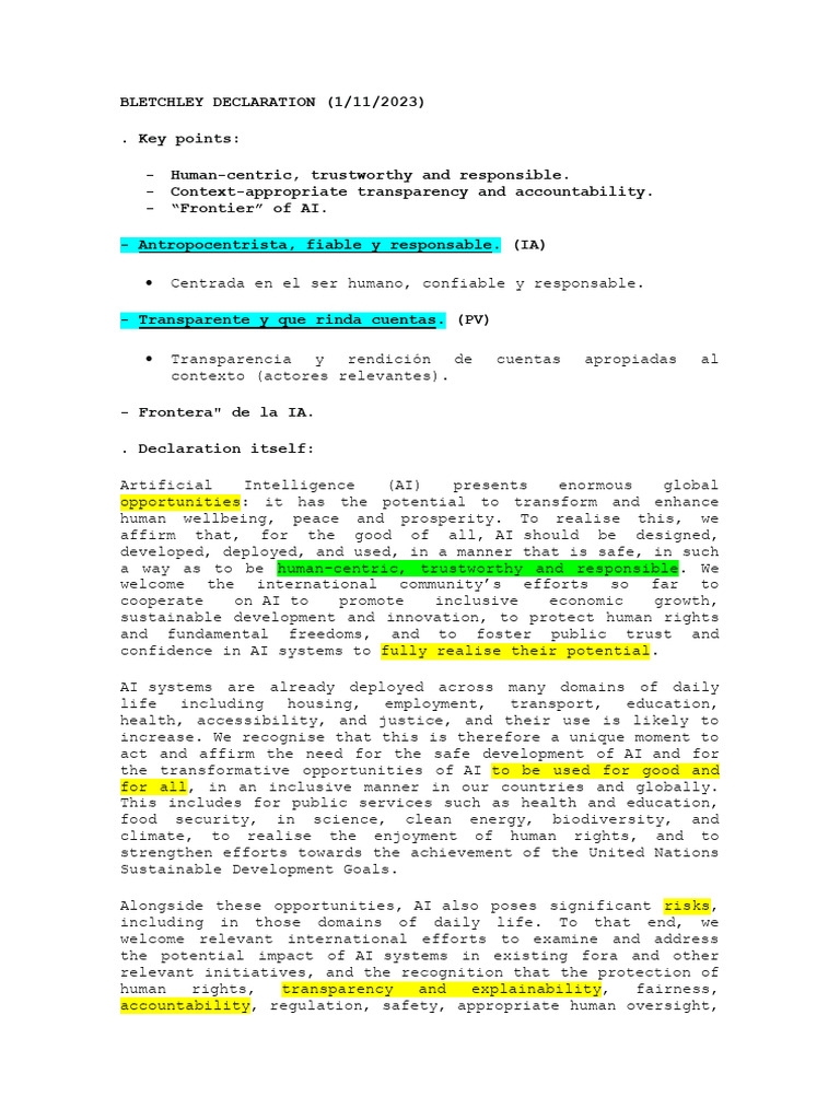 BLETCHLEY DECLARATION | PDF | Artificial Intelligence | Intelligence (AI) & Semantics