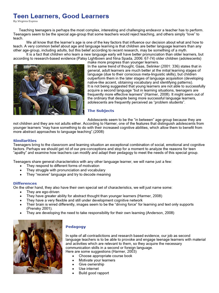 Teen Learners | PDF | Learning | Second Language Acquisition