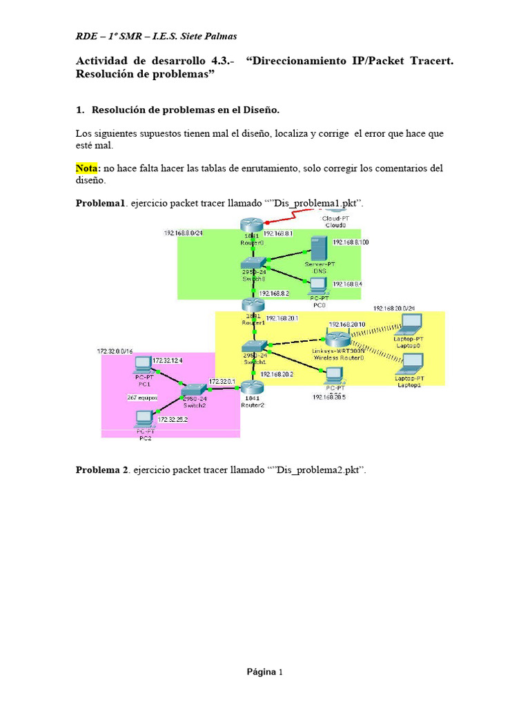 Actividad_desarrollo 4_3 Direccionamiento IP Resolución de Problemas | PDF | Enrutador ...