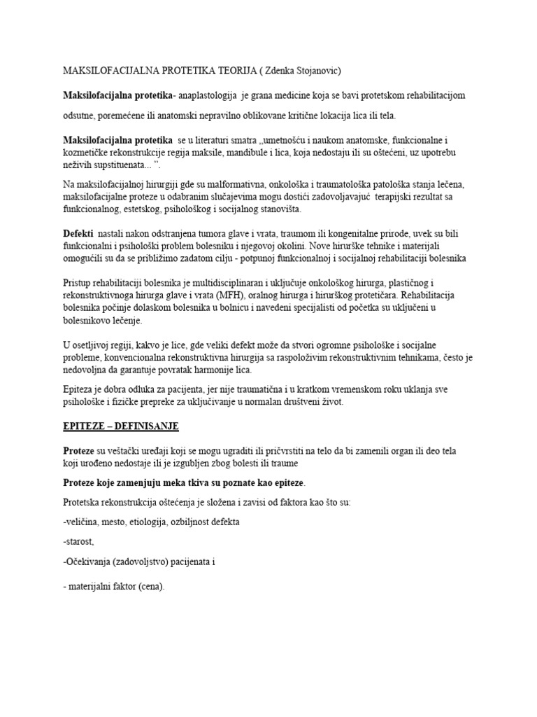 Maksilofacijalna Protetika Teorija 2 | PDF