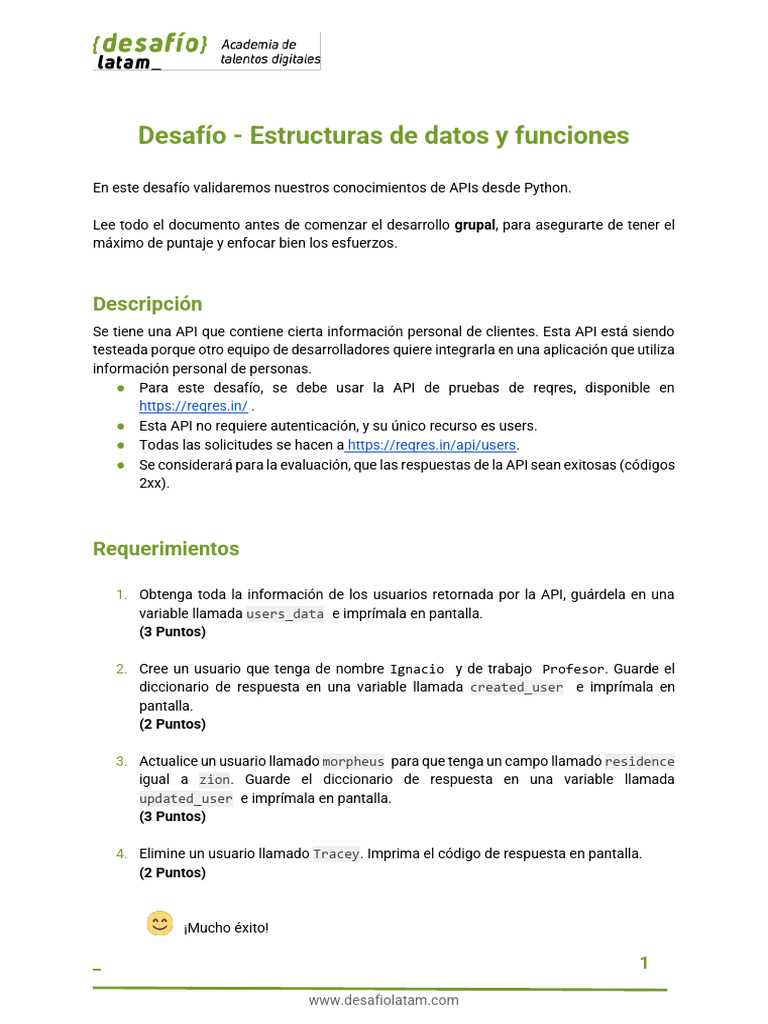 01 o Desafío Opcional - Estructuras de Datos y Funciones | PDF