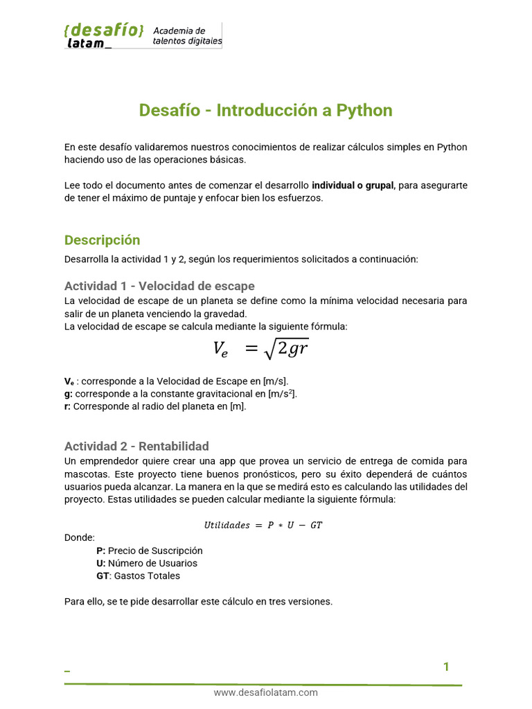 01 D Desafío Evaluado - Introducción A Python | PDF | Informática
