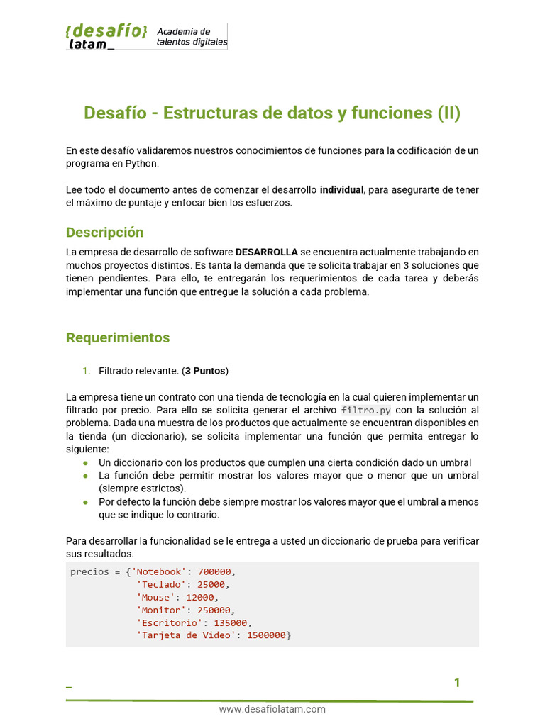 01 D Desafío Evaluado - Estructuras de Datos y Funciones II | PDF | Python (lenguaje de ...