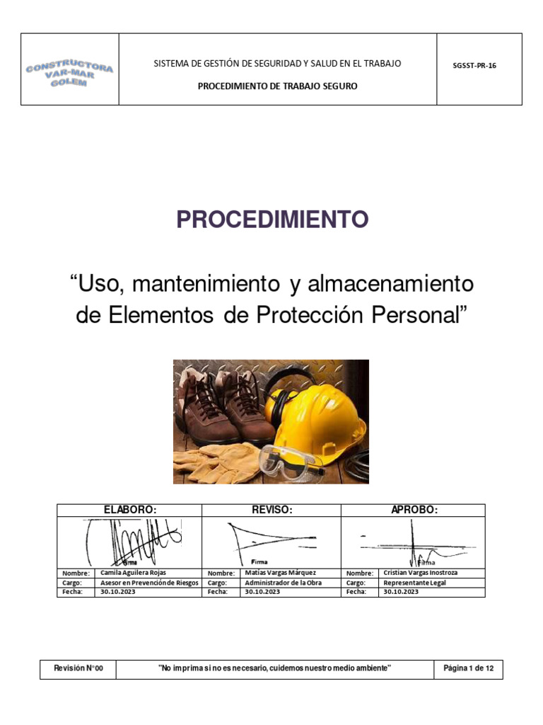 PTS de Uso, Mantenimiento y Almacenamiento de Epp | Descargar gratis PDF | Business | Riesgo