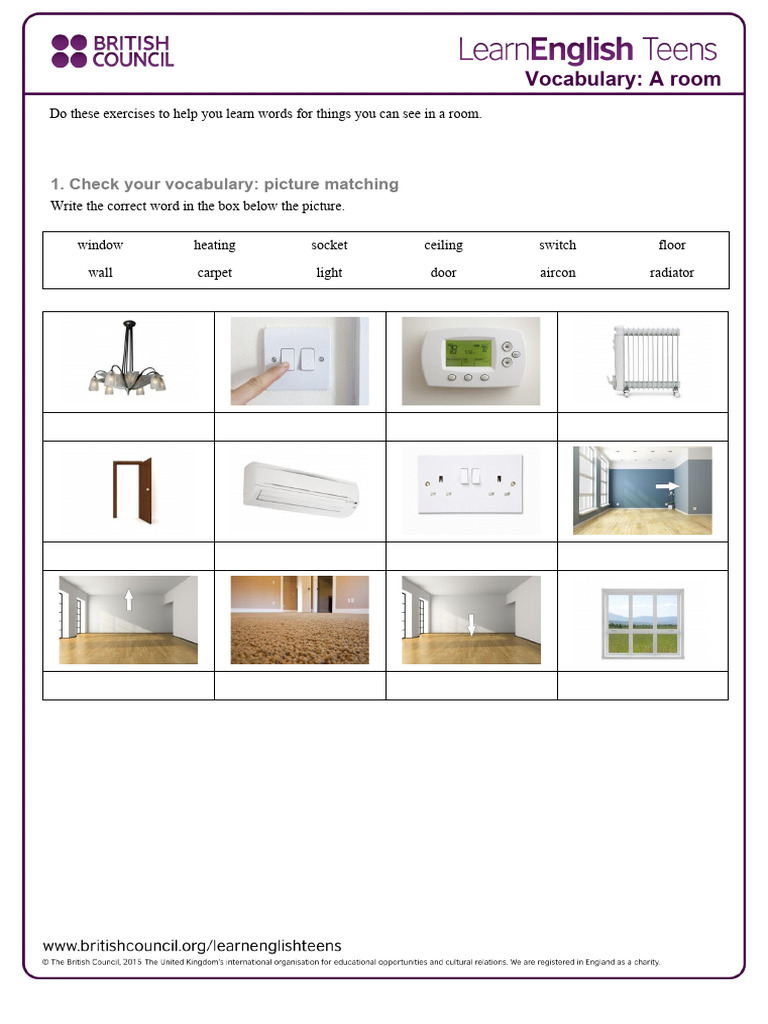 Room Vocabulary Exercises | PDF