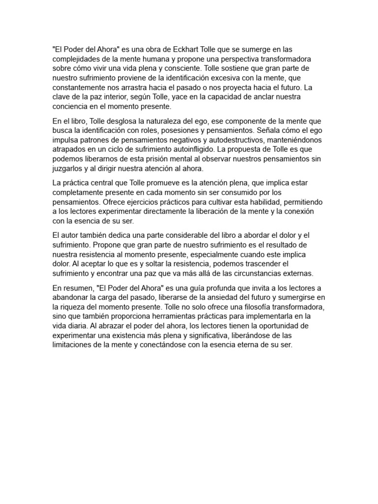 El Poder del Ahora: Guía de Eckhart Tolle | PDF | Filosofía ...
