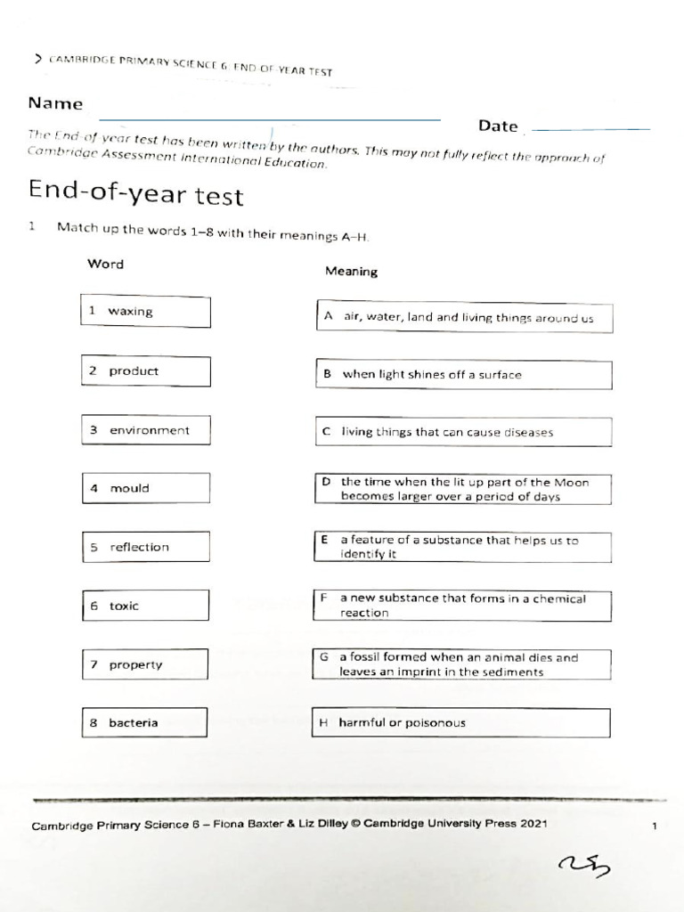 End of Test Cambridge Science | PDF