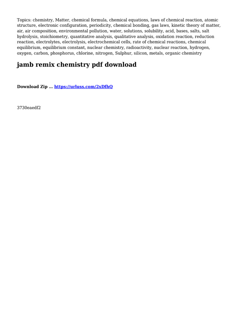 Jamb Remix Chemistry PDF Download | PDF