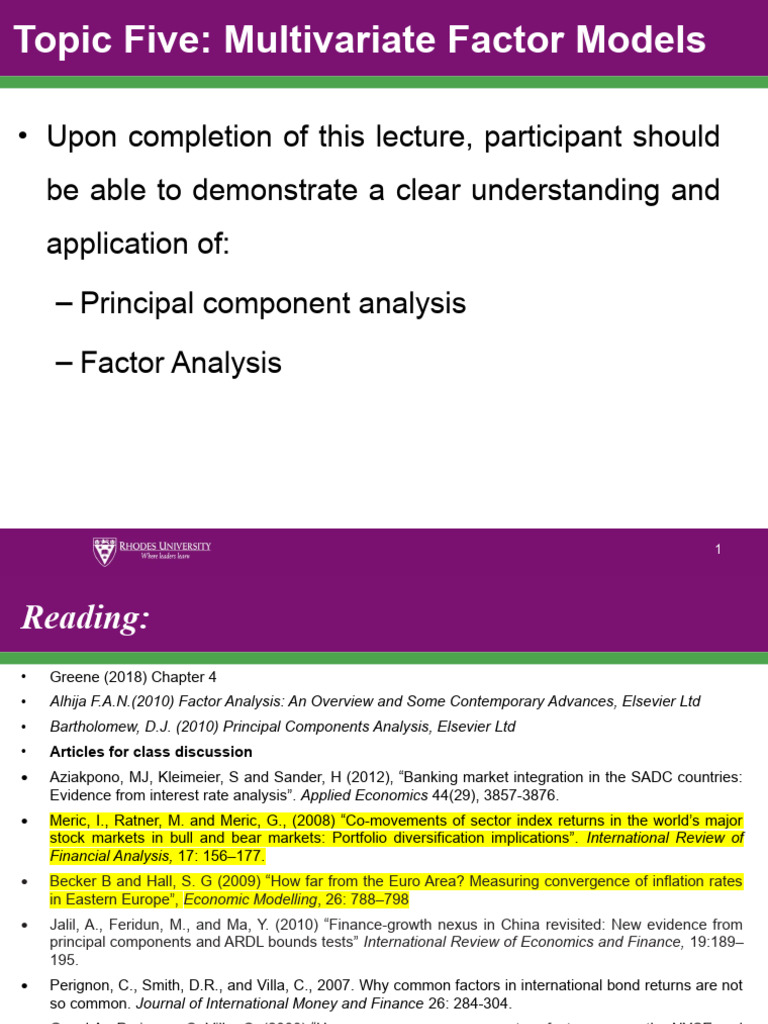 Lecture Five Multivariate Factor Models Pdf Principal Component Analysis Factor Analysis