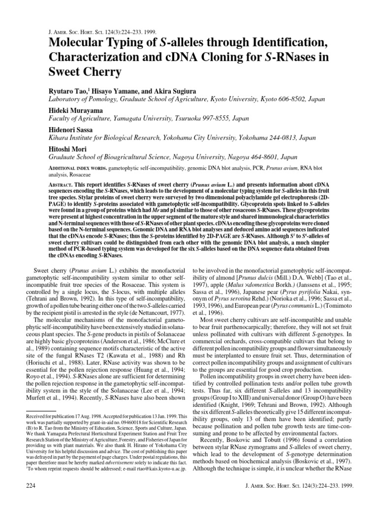 Molecular Typing of S-Alleles Through Identification, Characterization and cDNA Clonin For S ...