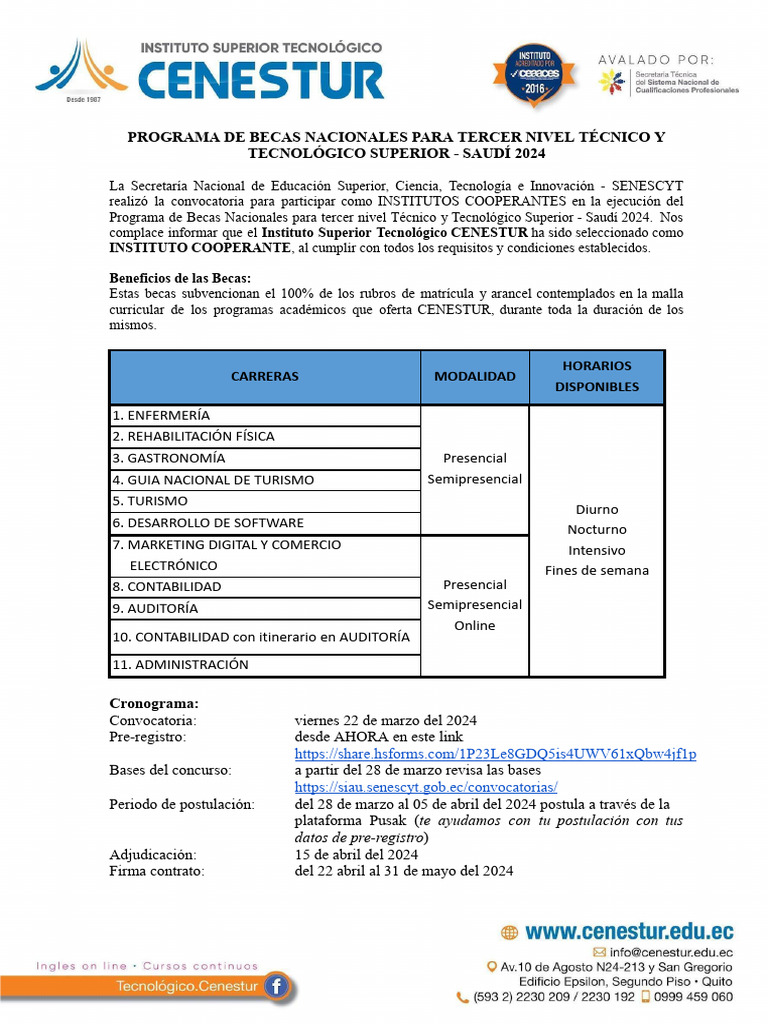 Becas CENESTUR 2024 para Técnico Superior | PDF | Educación más alta