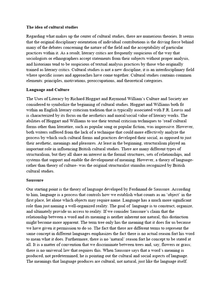 Cultural Studies Week1 Summary | PDF | Cultural Studies | Semiotics