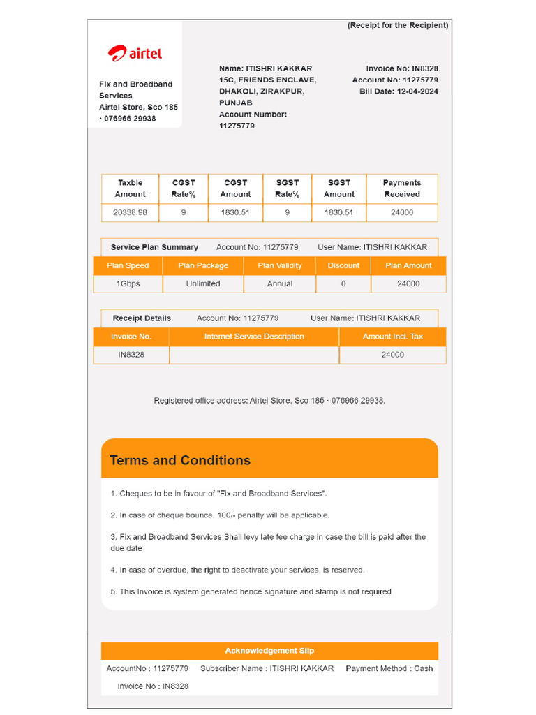 Internet Invoice - Itishri - 2024 | PDF