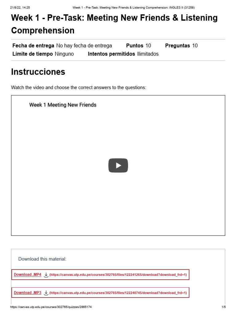 Week 1 - Pre-Task - Meeting New Friends & Listening Comprehension ...