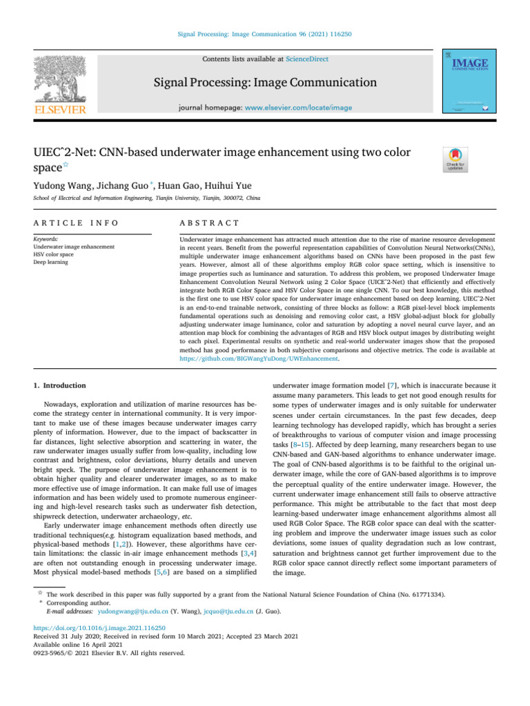 (Wang2021) UIEC 2-Net, CNN-based UW Image Enhancement Using 2 Color ...