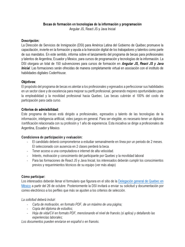 Becas Ti Gobierno de Quebec0 | PDF | Memoria de acceso aleatorio | Script Java