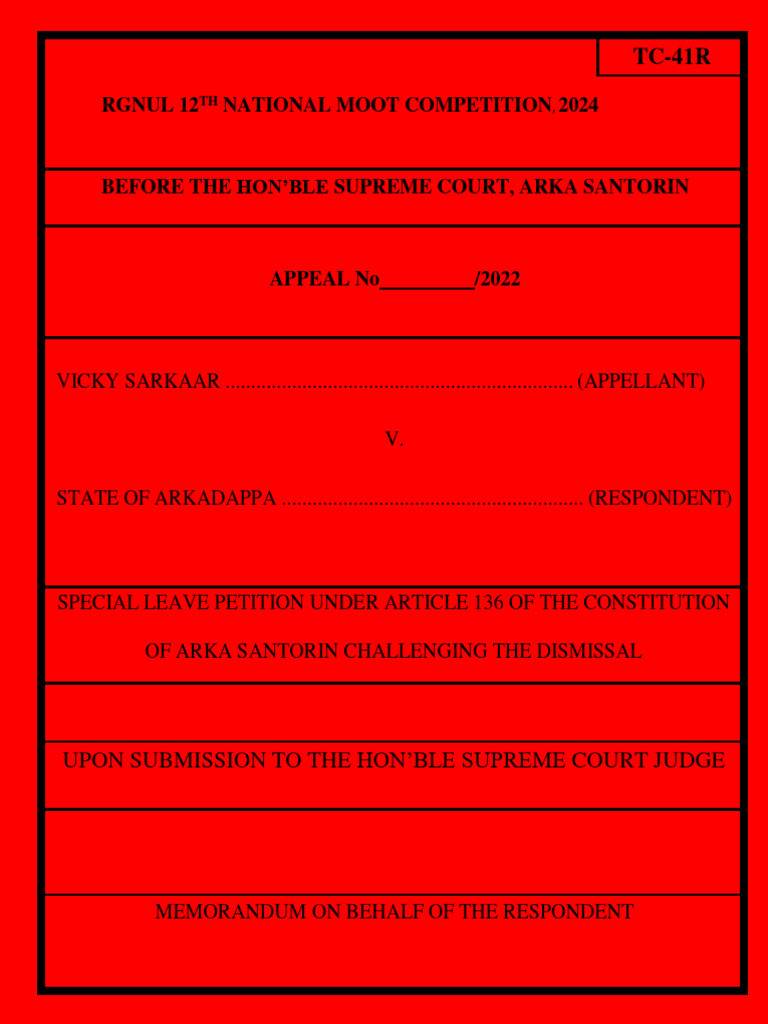 TC 41 Respondent Memorial | PDF | Evidence (Law) | Witness