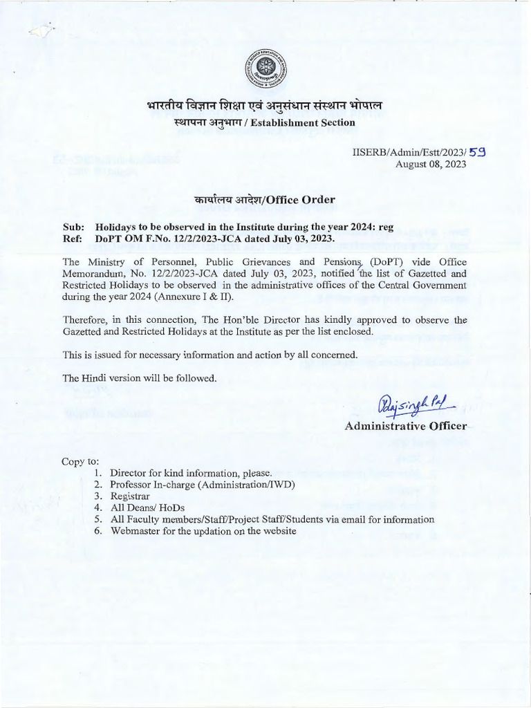 2024 Institute Holiday Schedule | PDF | Religious Holidays | Festival