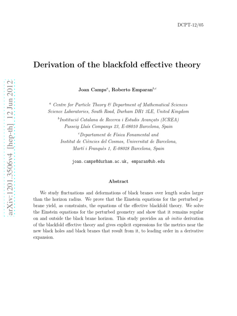 Derivation of The Blackfold Effective Theory | PDF | Curvature | Spacetime