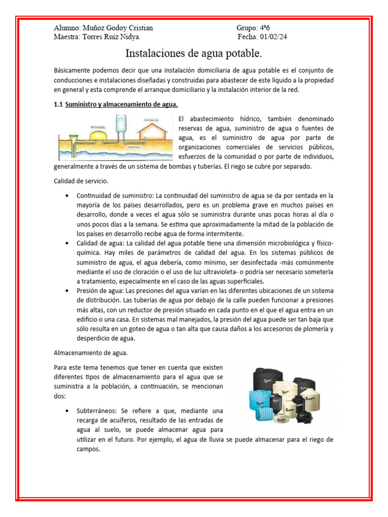 Instalaciones de Agua Potable | PDF | Suministro de agua | Agua