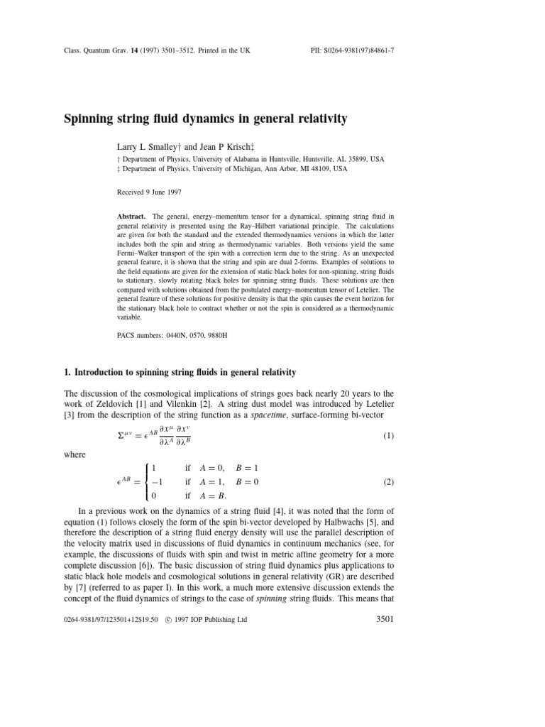 Spinning String Fluid Dynamics in General Relativity | PDF | General ...