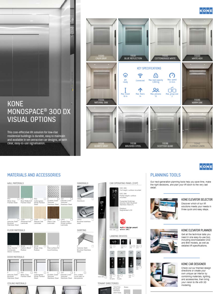 MC 8819 KONE MonoSpace DX 300-Factsheet A4 GBIR Tcm258-86412 | PDF | Materials | Building ...