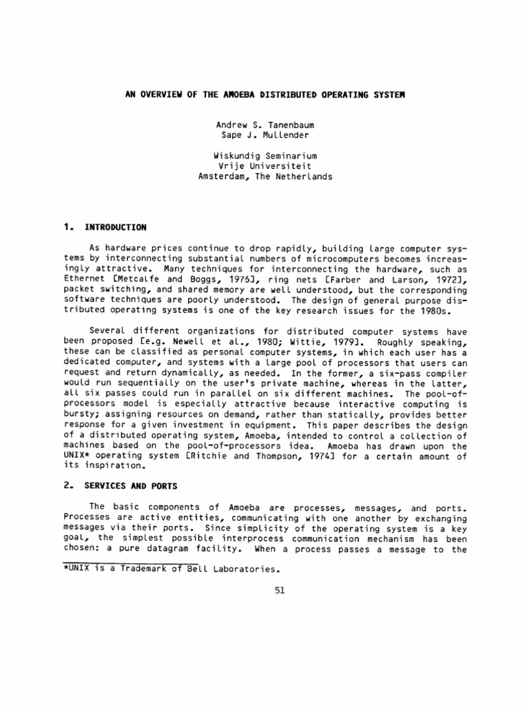A N Overview of The Amoeba Distributed Operating System | Download Free PDF | Communications ...