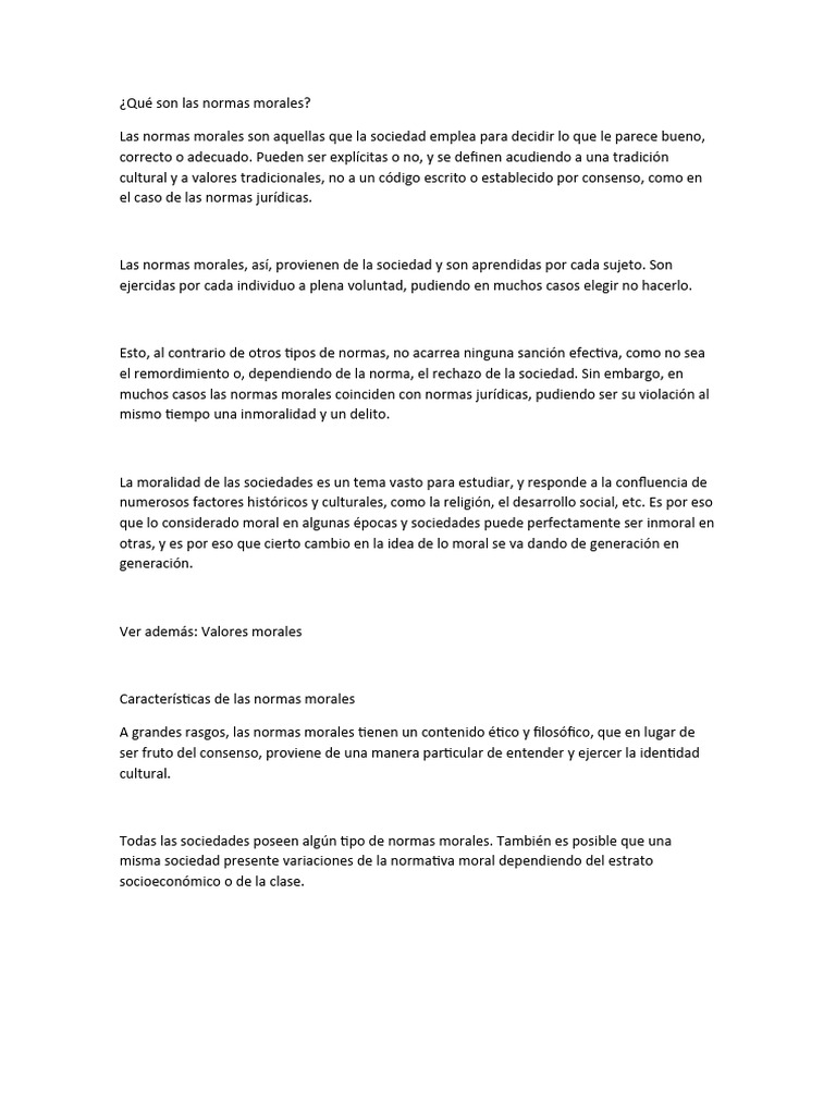Qué Son Las Normas Morales | PDF | Moralidad | Sociedad Qué Son Las Normas Morales | PDF | Moralidad | Sociedad