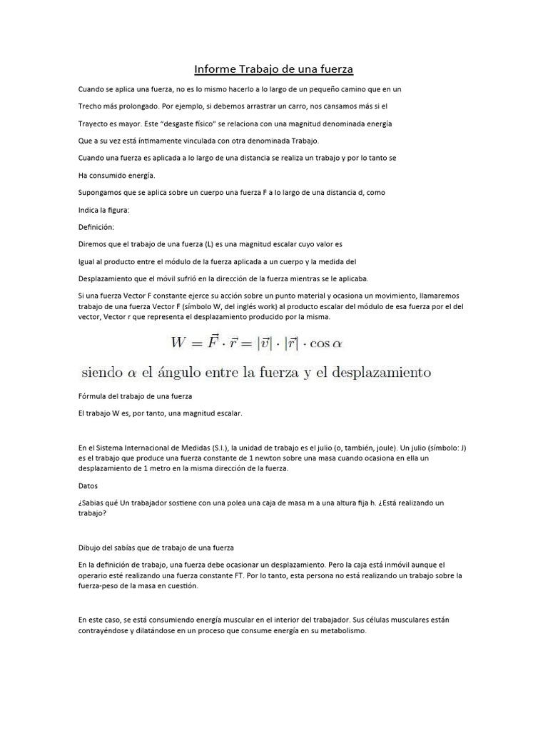 Informe Trabajo de Una Fuerza | Descargar gratis PDF | Fuerza | Vector Euclidiano