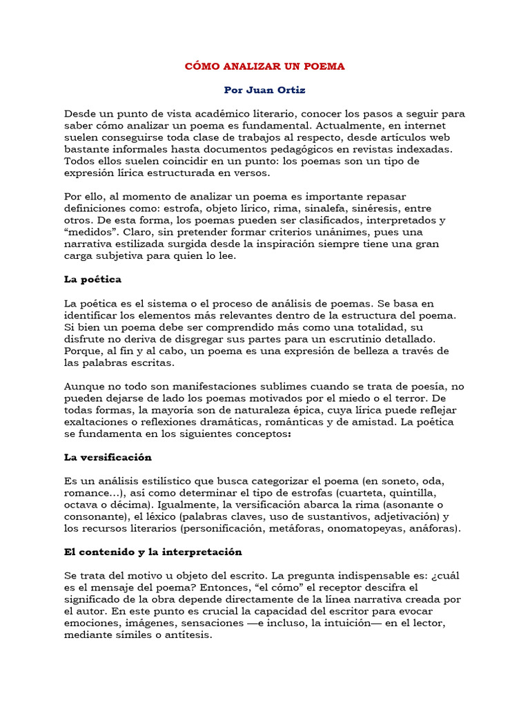 CÓMO ANALIZAR UN POEMA | PDF | Poesía | Metro (poesía)