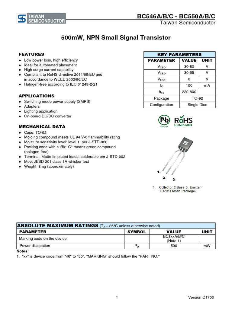 BC546A/B/C Transistor Specifications | PDF | Bipolar Junction ...