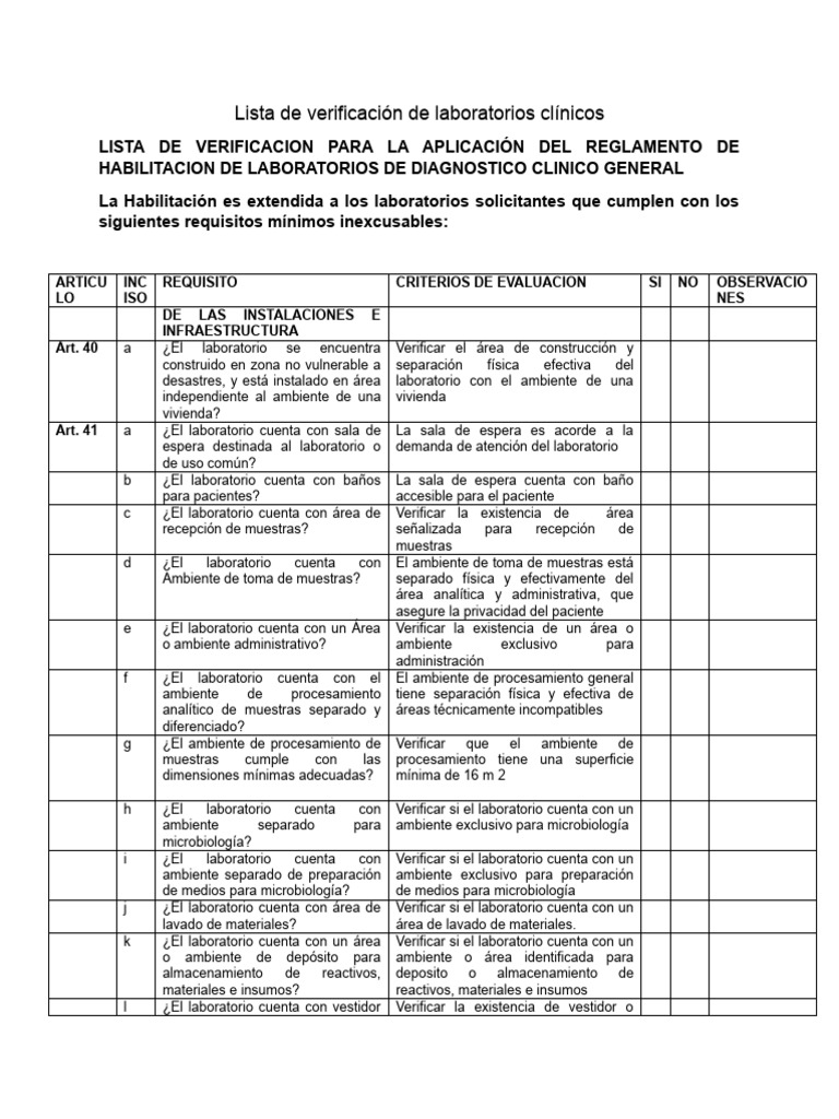 Lista de Verificación de Laboratorios Clínicos | PDF | Laboratorios