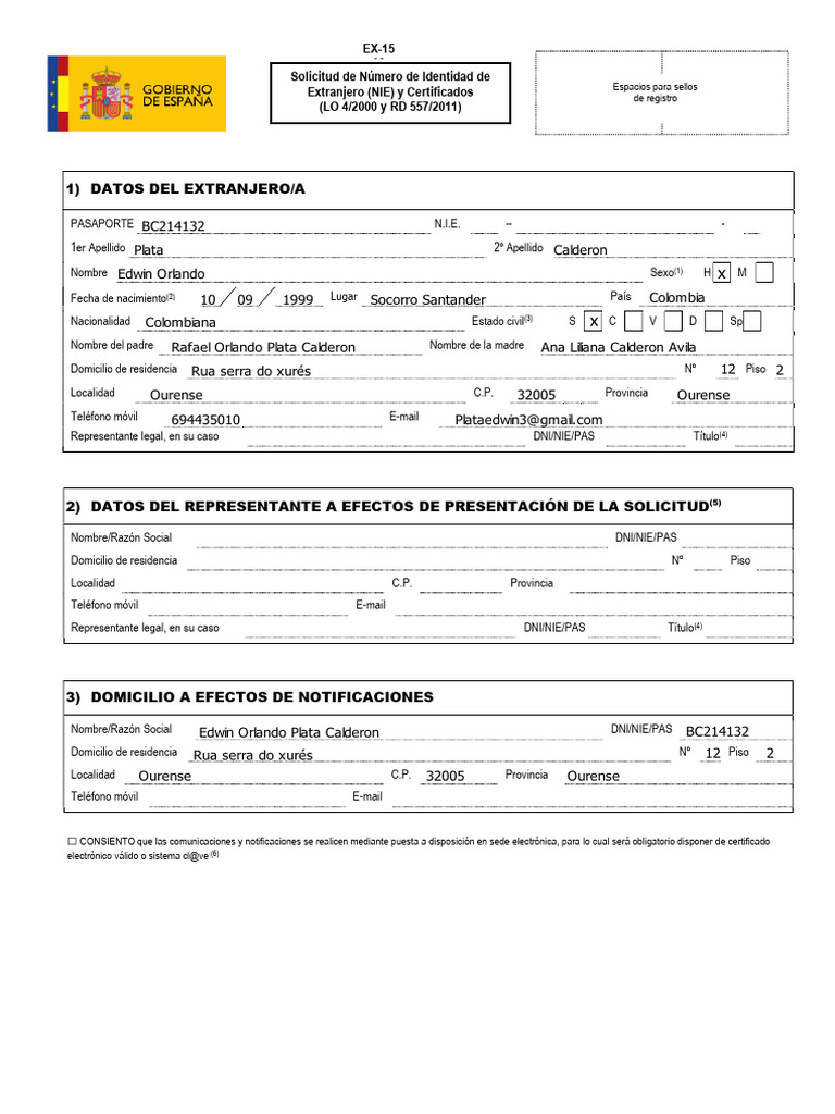 Solicitud NIE y Certificados EX-15 | PDF | Documento de identidad ...
