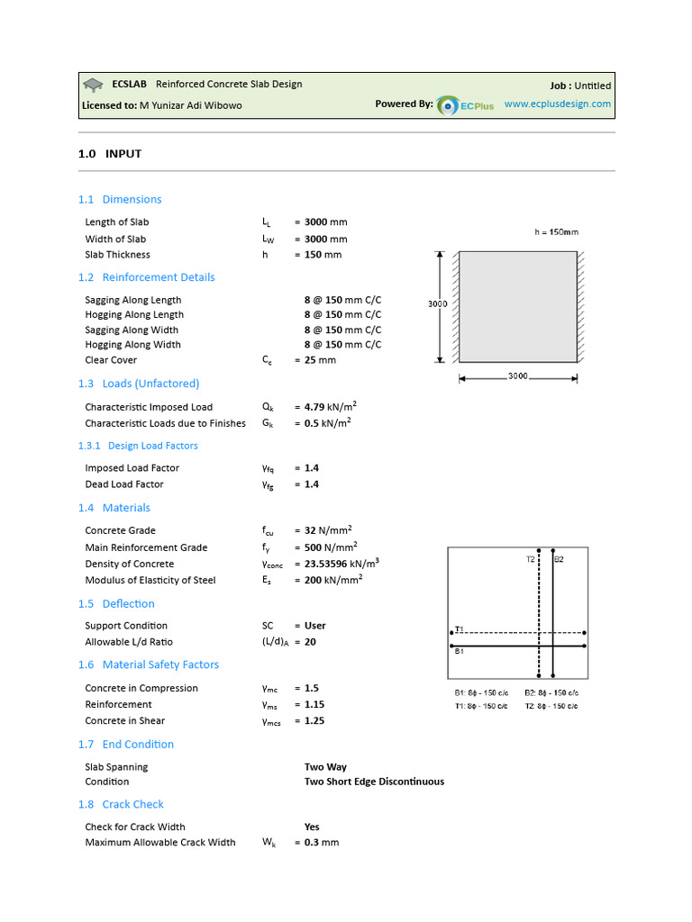 Two Short Edge Discontinuous Slab 3x3 m (OK) | PDF | Concrete ...