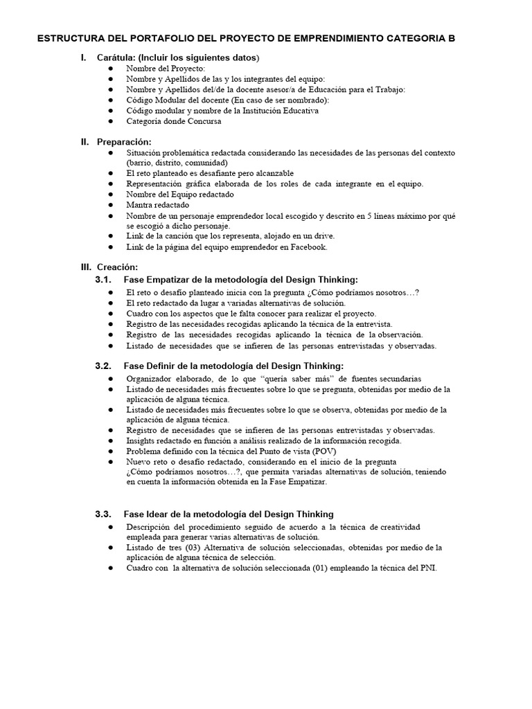 Cat-B-Estructura Del Portafolio Del Proyecto de Emprendimiento Categoria B | PDF | Iniciativa ...