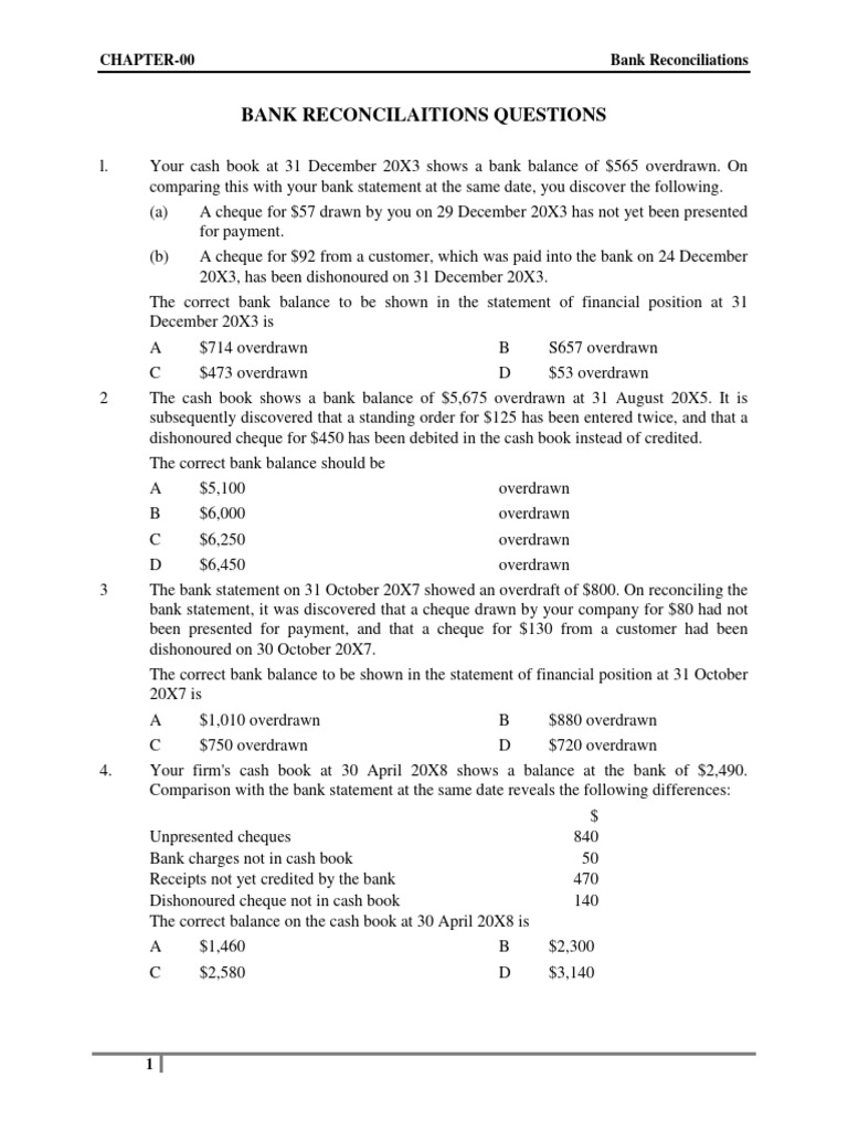 10 BANK RECONCILIATIONS (Questions) | PDF | Overdraft | Debits And Credits