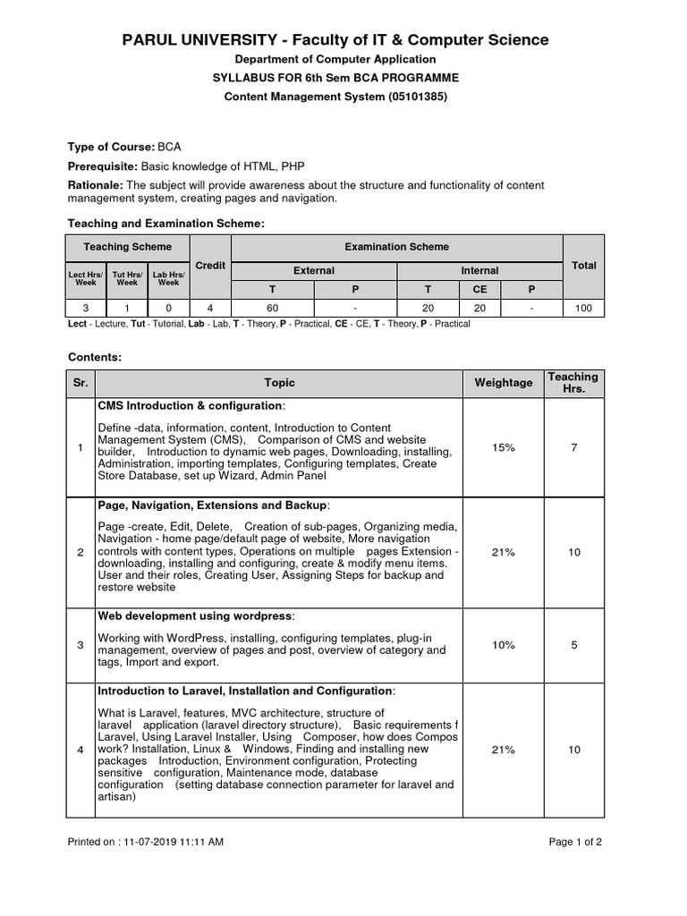 BCA 6th Sem CMS Syllabus | PDF | Websites | Share Point