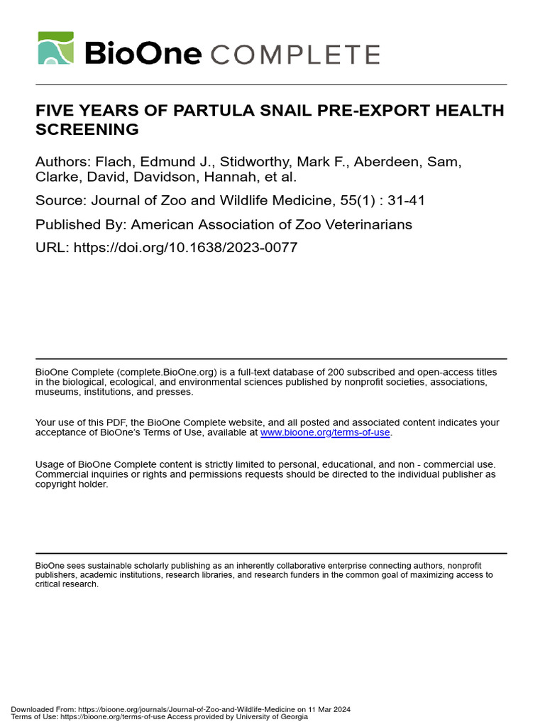 Five Years of Partula Snail Pre-Export Health Screening | PDF | Biology