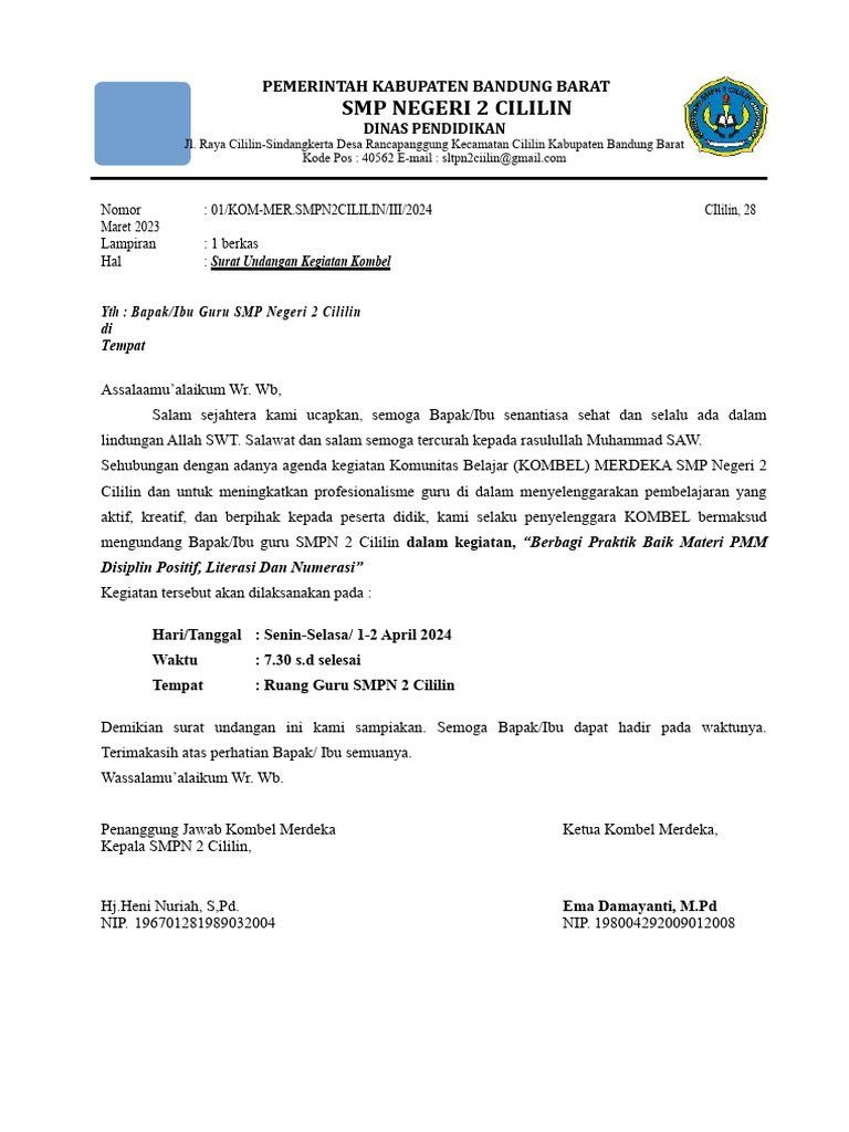 Surat Undangan Kombel | PDF